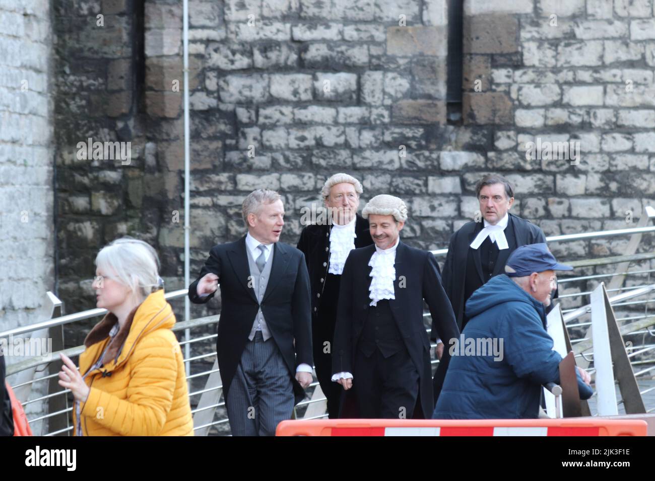 Netflix The Crown, Actors arriving at Caernarfon castle in North Wales ...