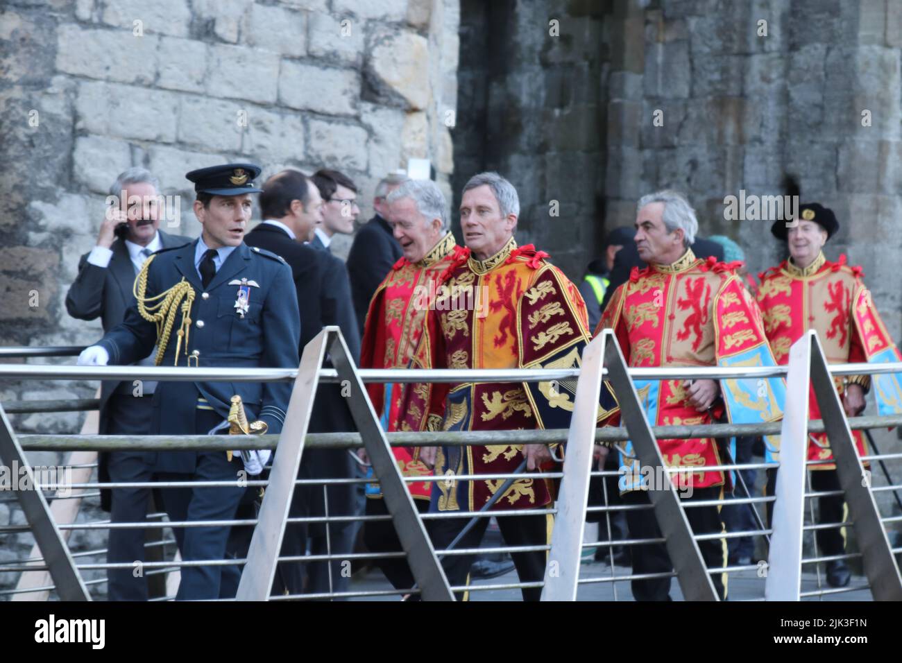 Netflix The Crown, Actors arriving at Caernarfon castle in North Wales ...