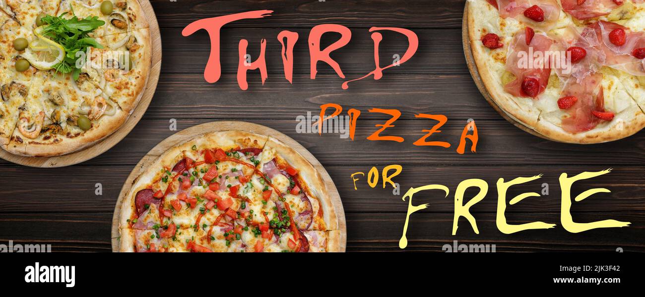 Horizontal promotion banner flyer pizza discount third pizza for free ...