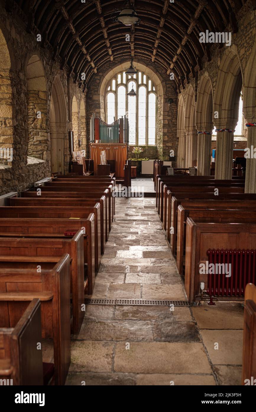Interior of St Mawgan-in-Meneage Church, Cornwall Stock Photo - Alamy