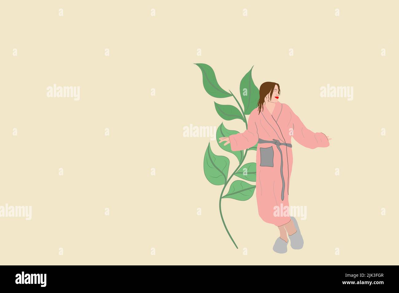 Beautiful woman in pink bathrobe. Beauty routine and wellness ...