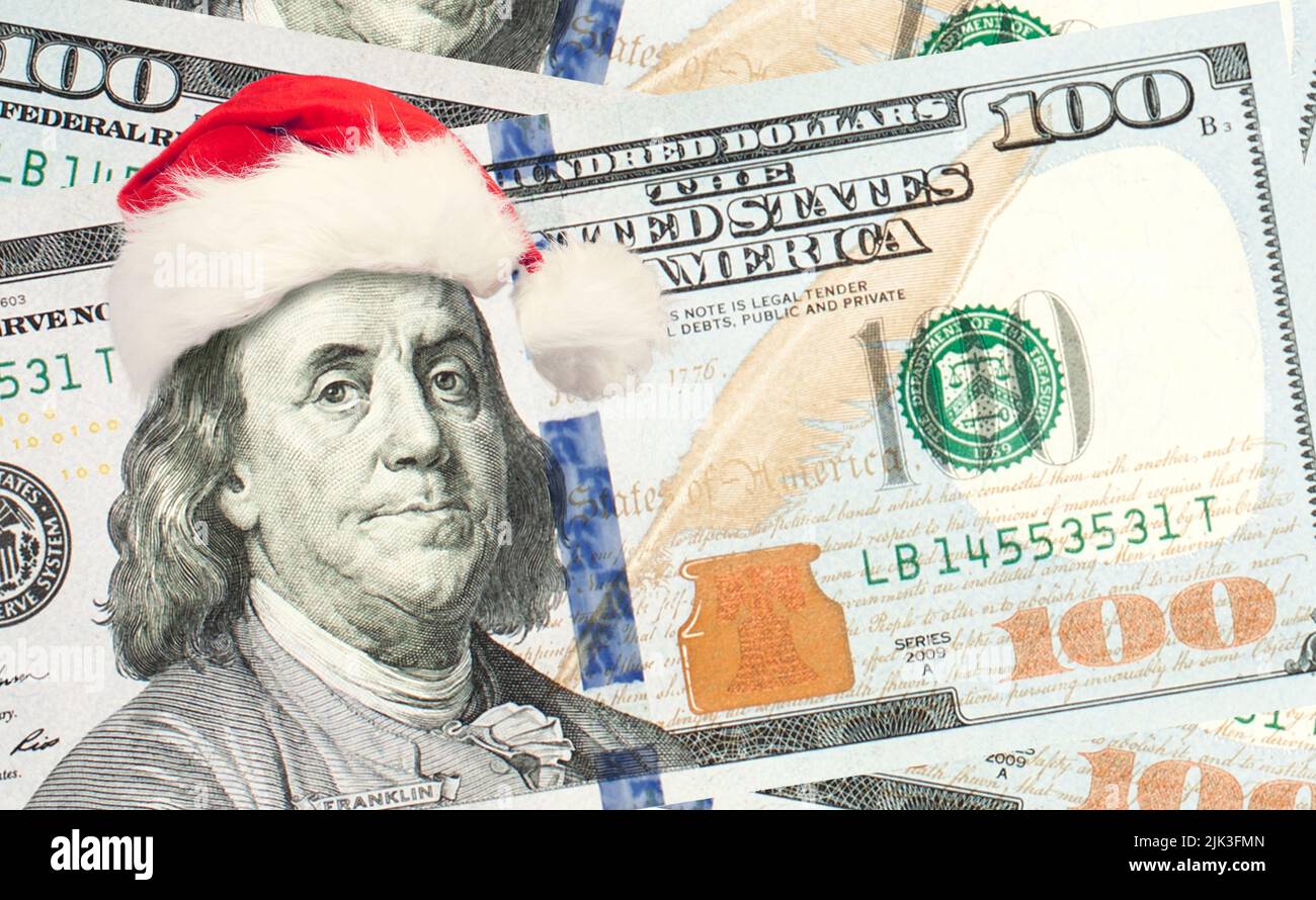 Christmas gift US dollar money cash background Stock Photo - Alamy
