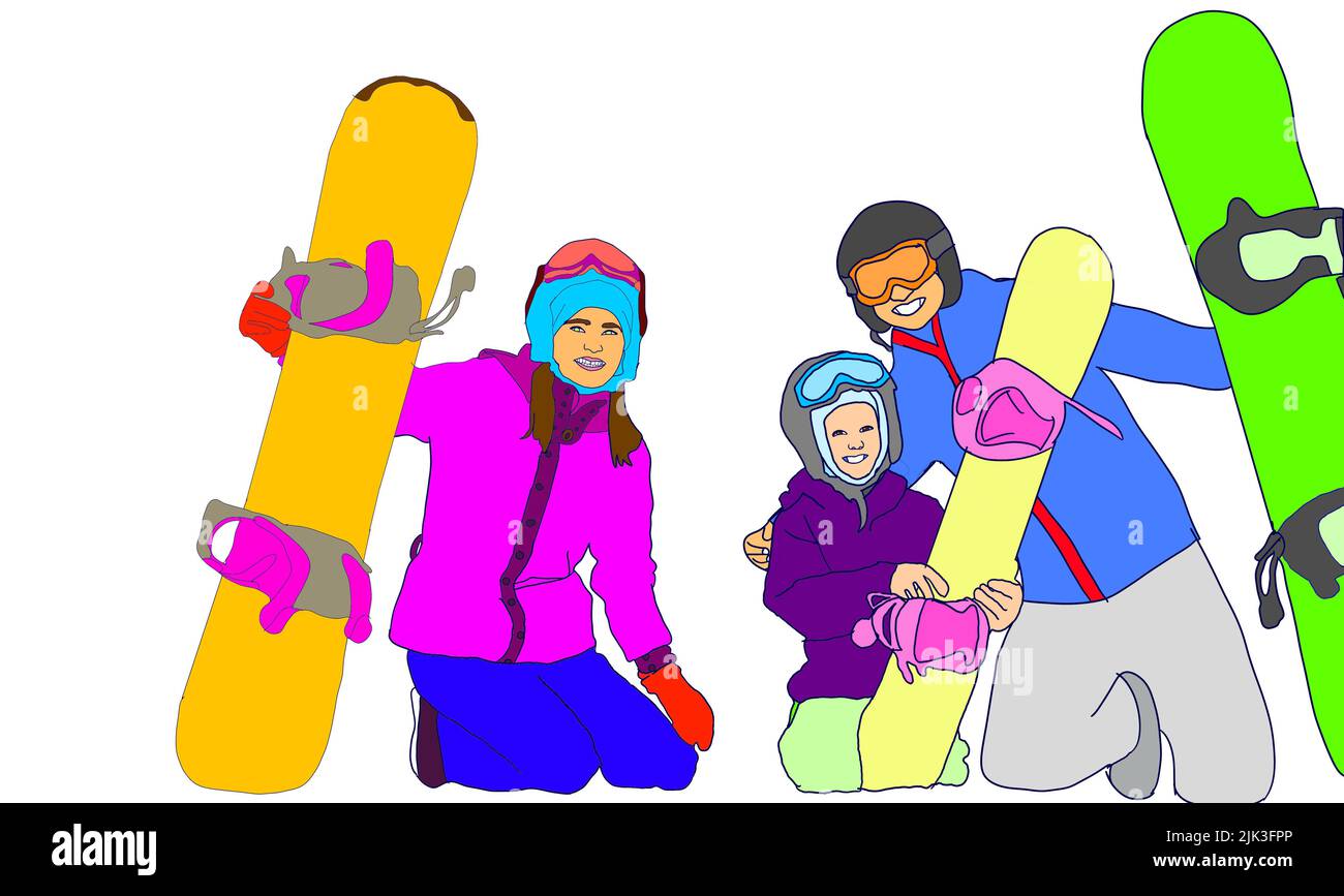 Snow Resort Enjoying And Skiing Family. Father, Mother And Son Child ...