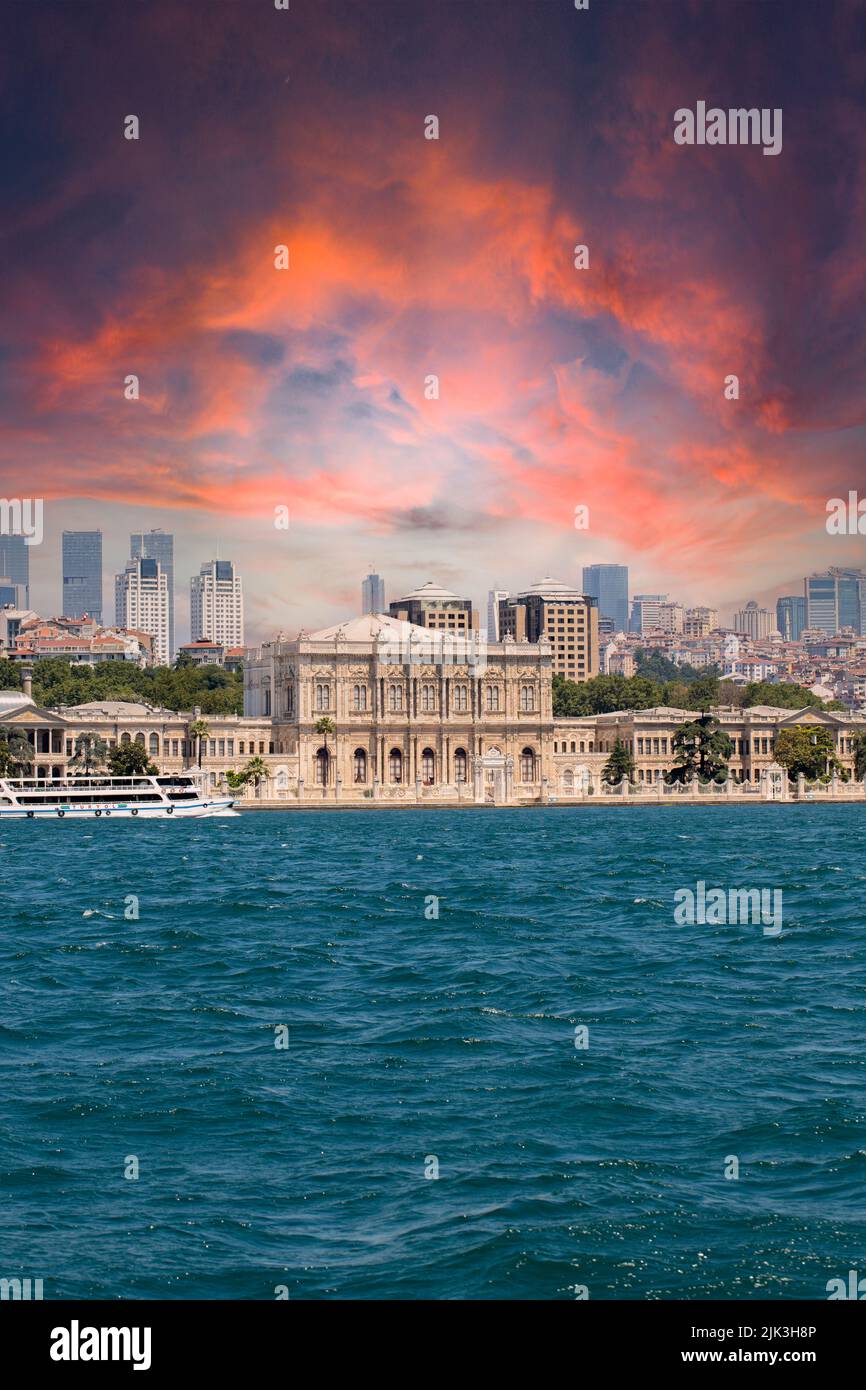 Istanbul, Turkey - july 2022: Dolmabahçe Palace from the sea surface ...