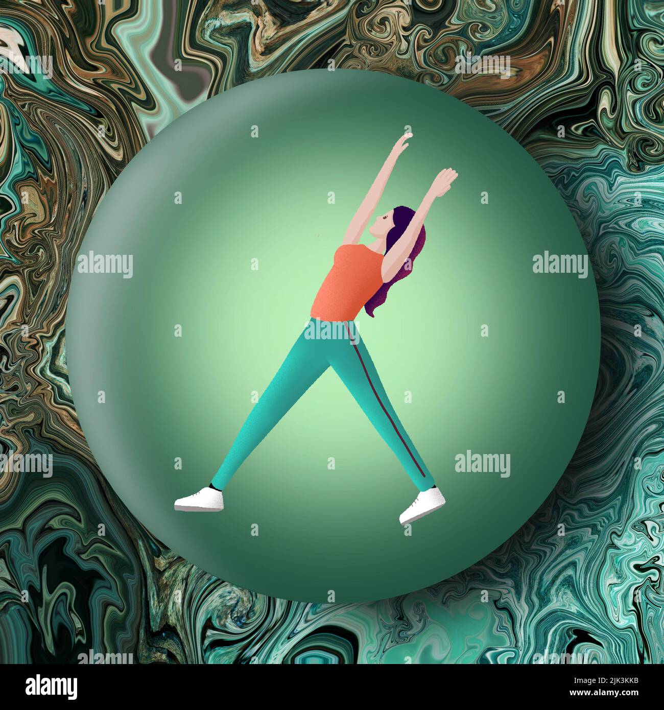 illustration of a girl is performaing a dance figure. Flat drawing of a ...