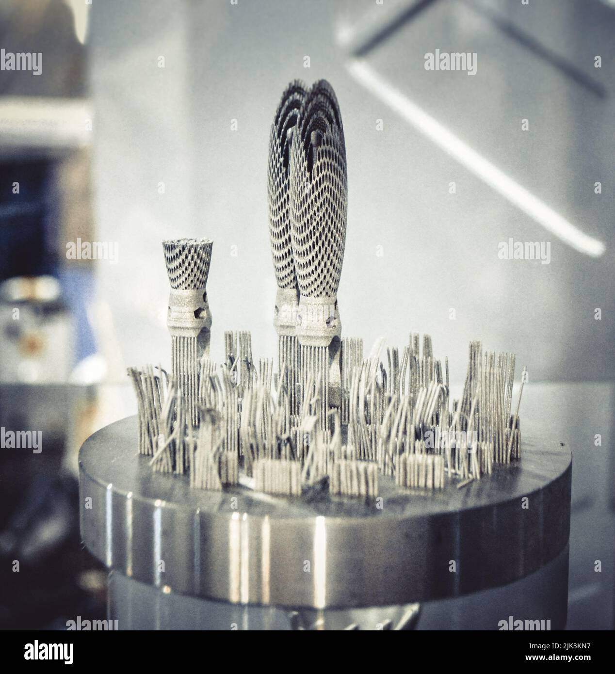 Object printed on metal 3d printer close-up. Object printed in laser ...