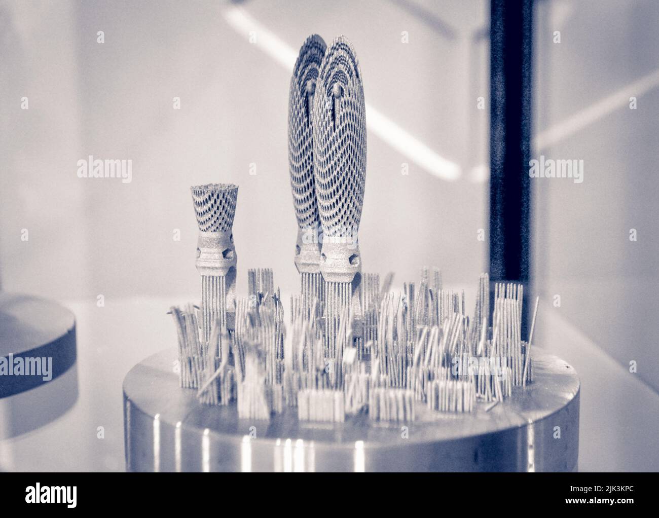 Object printed on metal 3d printer close-up. Object printed in laser ...