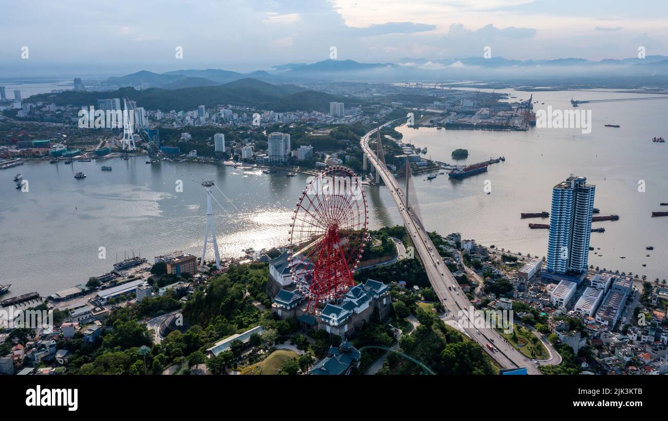 Bai Chay bridge in Ha Long city, Quang Ninh province, Vietnam in sunset ...