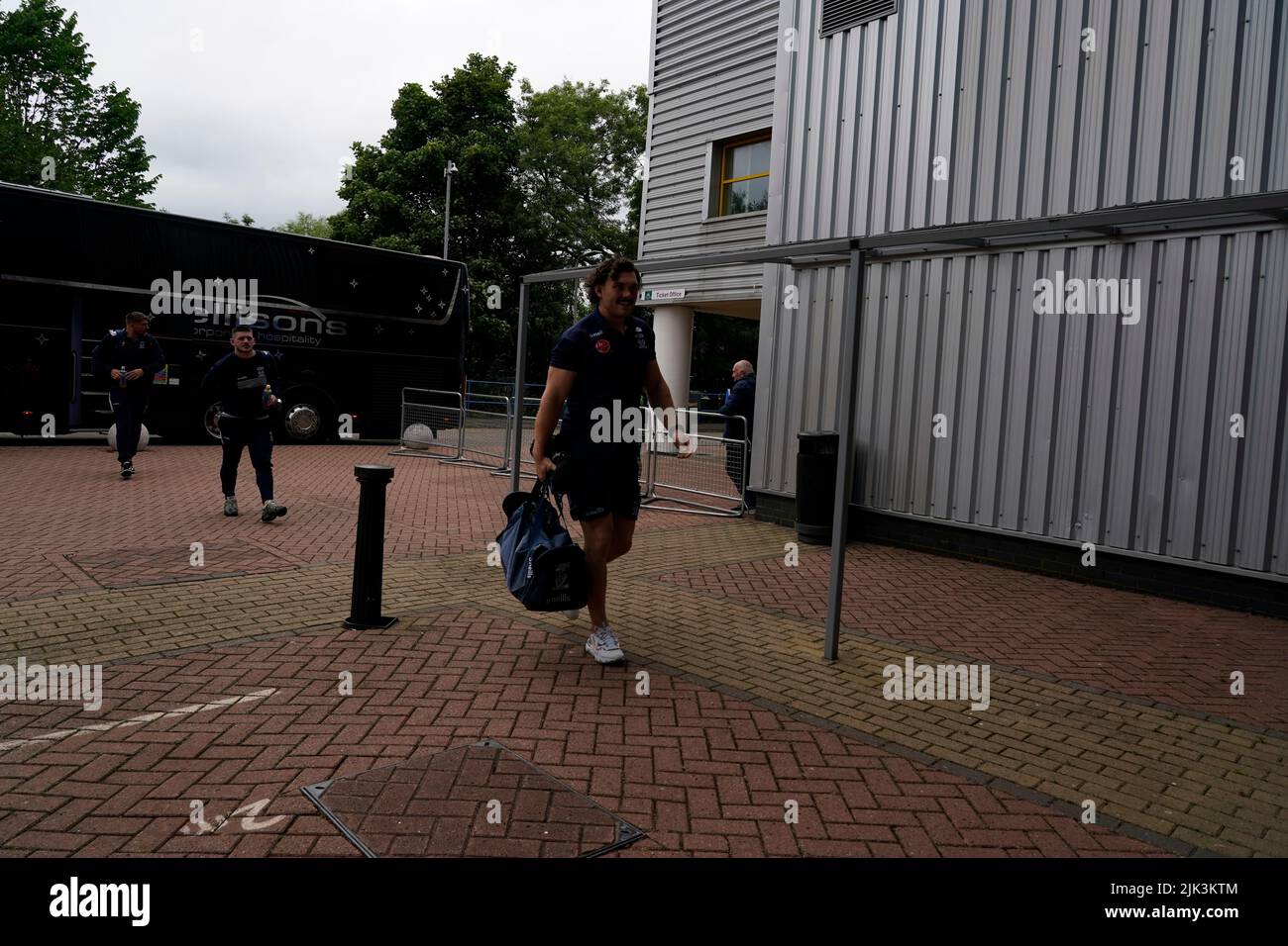 Rob Mulhern #19 of Warrington Wolves arrives at the JJB Stadium before ...