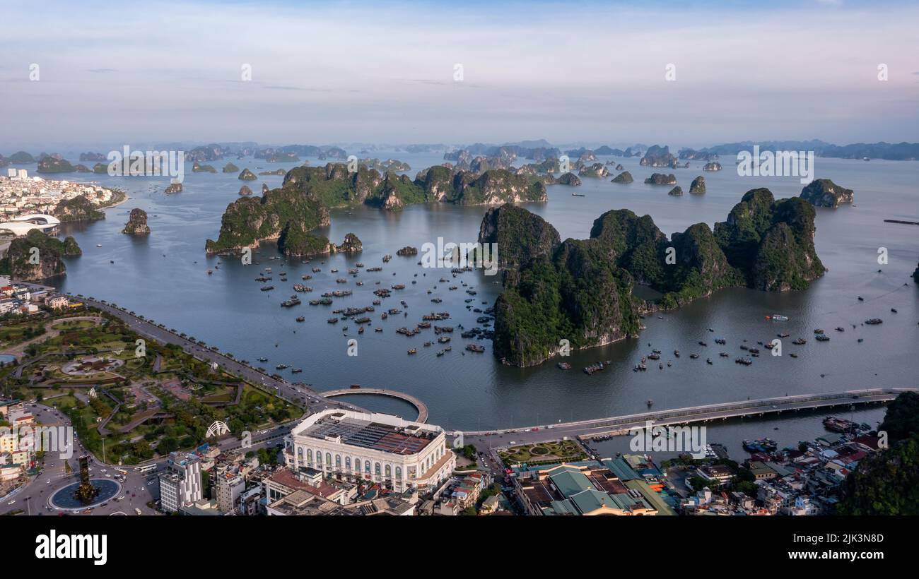 Ha Long bay from aerial view in Hon Gai, Ha Long city, Quang Ninh Province Vietnam Stock Photo ...