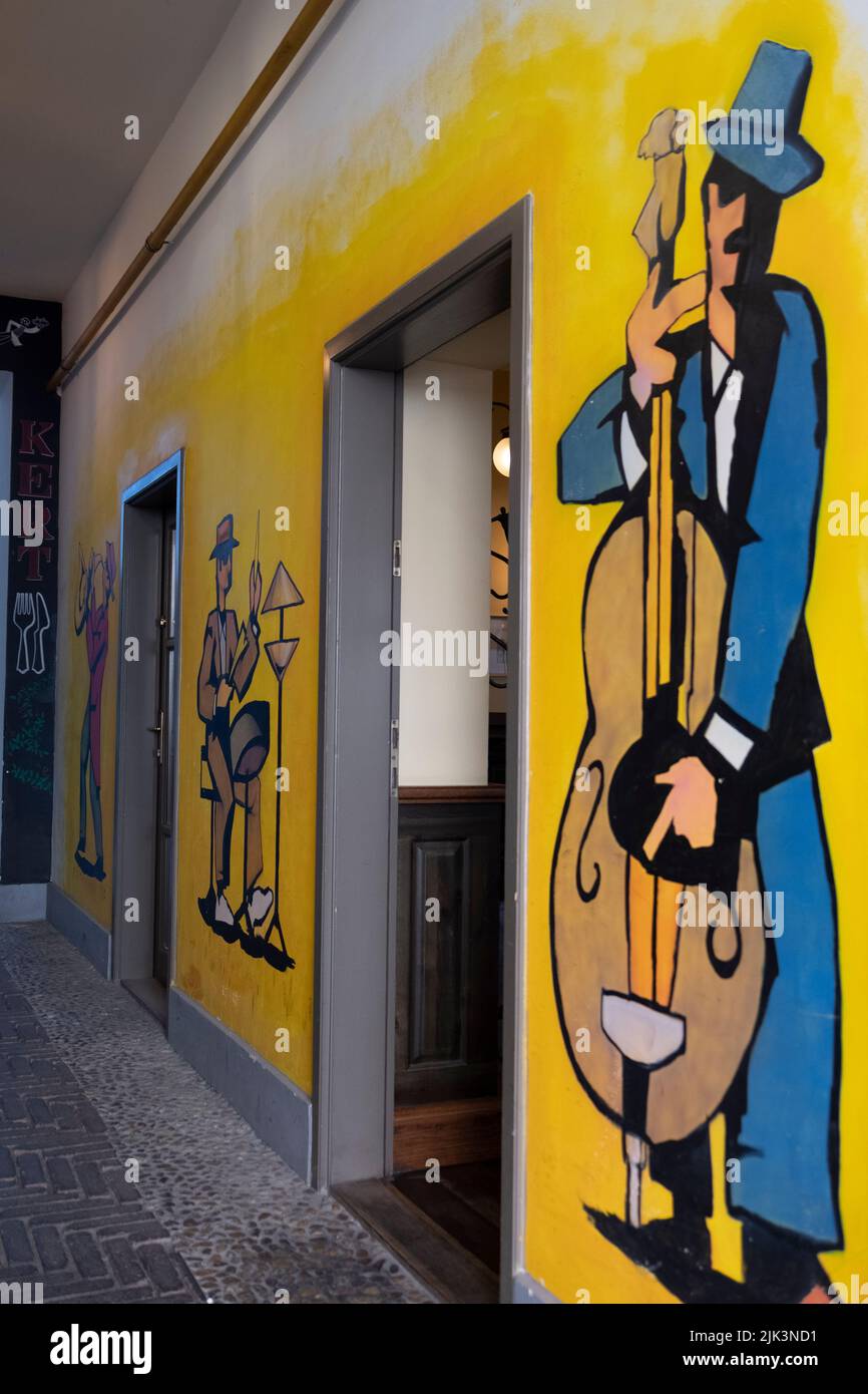 Murals of musicians on a street in Budapest,Hungary Stock Photo - Alamy