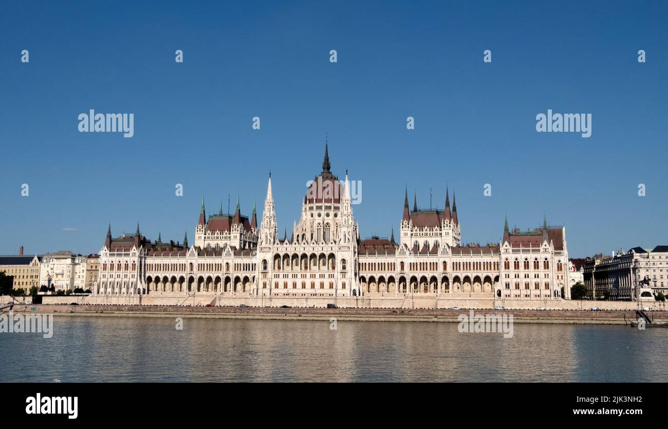 Iconic building of the Hungarian parliament in Budapest with the river ...