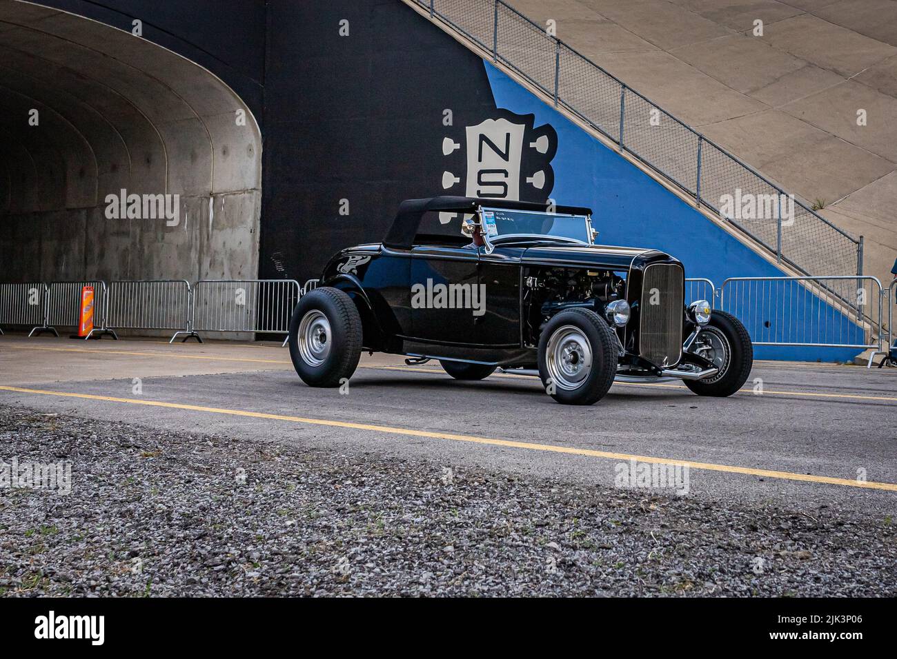 Lebanon, TN - May 14, 2022: Wide angle front corner view of a 1932 Ford ...