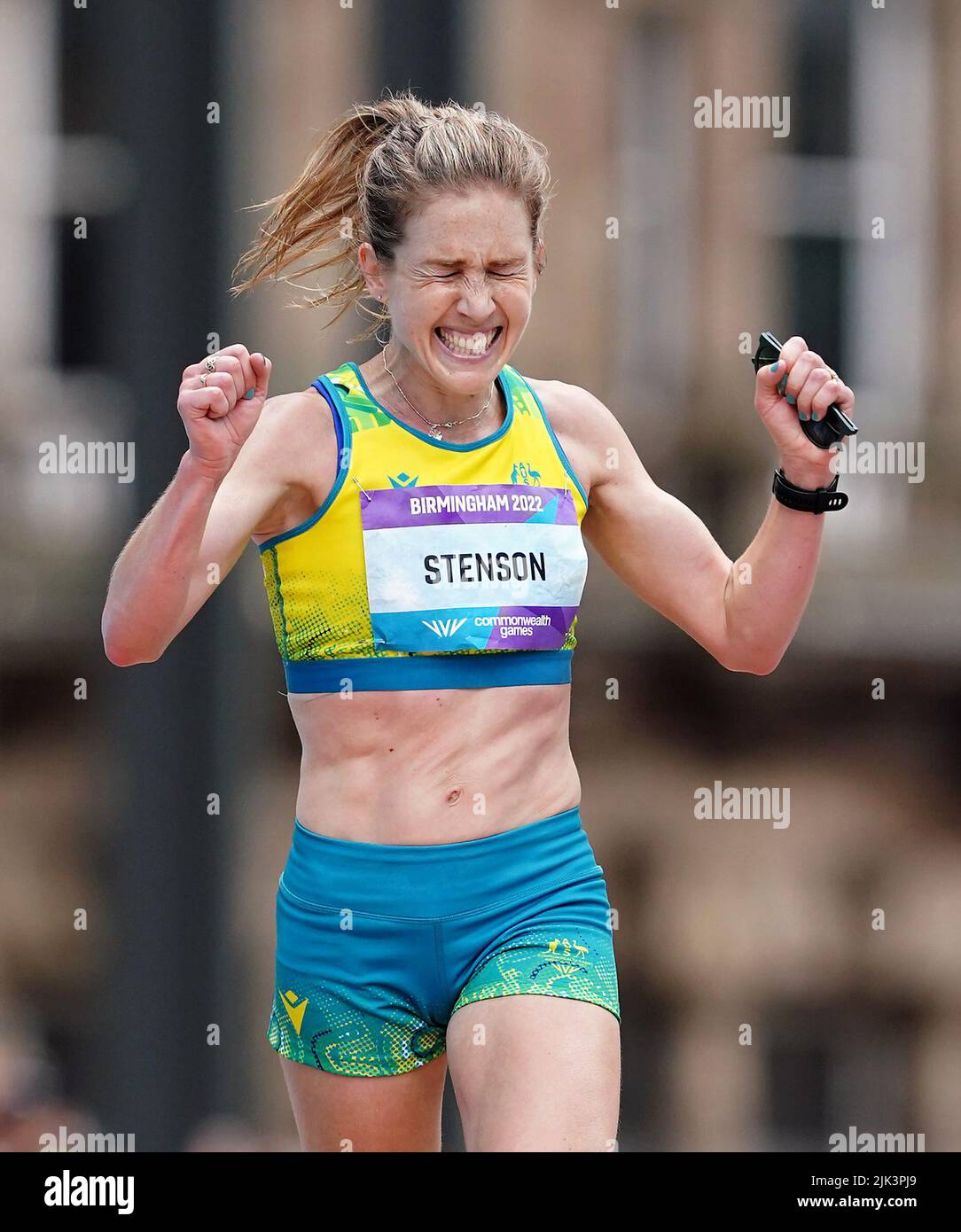 Australia’s Jessica Stenson crosses the line to win gold during the ...