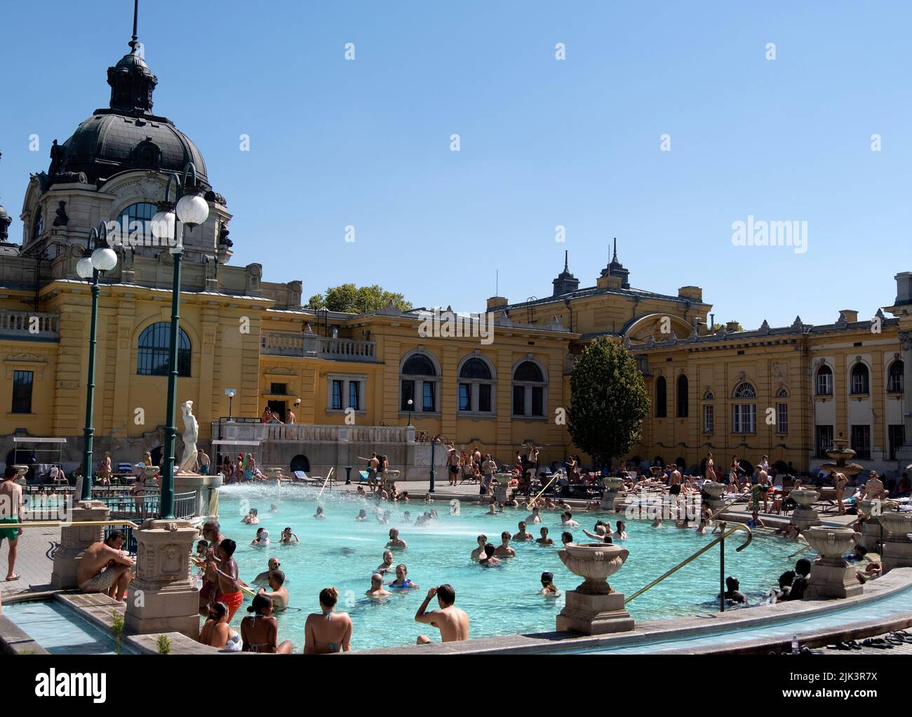 People swimming at One of the best known baths in Hungary,Széchenyi ...