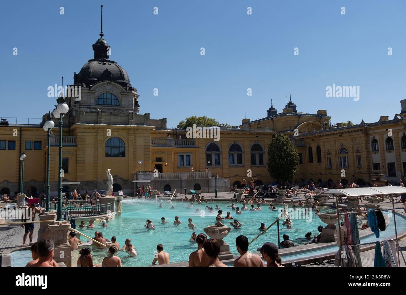 People swimming at One of the best known baths in Hungary,Széchenyi ...