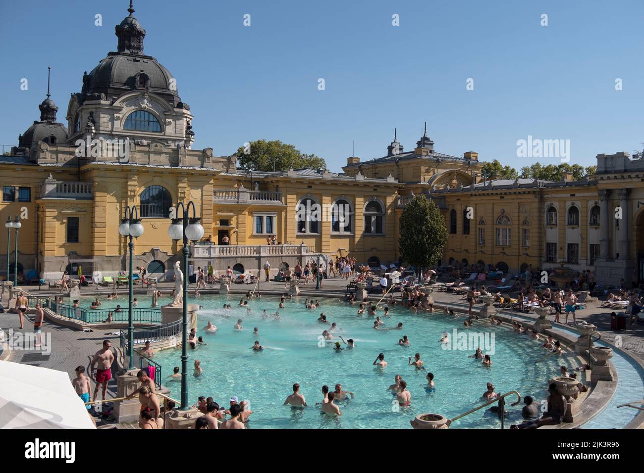 People swimming at One of the best known baths in Hungary,Széchenyi ...