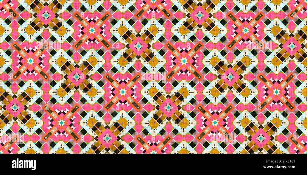 Kitsch pattern geometric retro design in seamless border background ...
