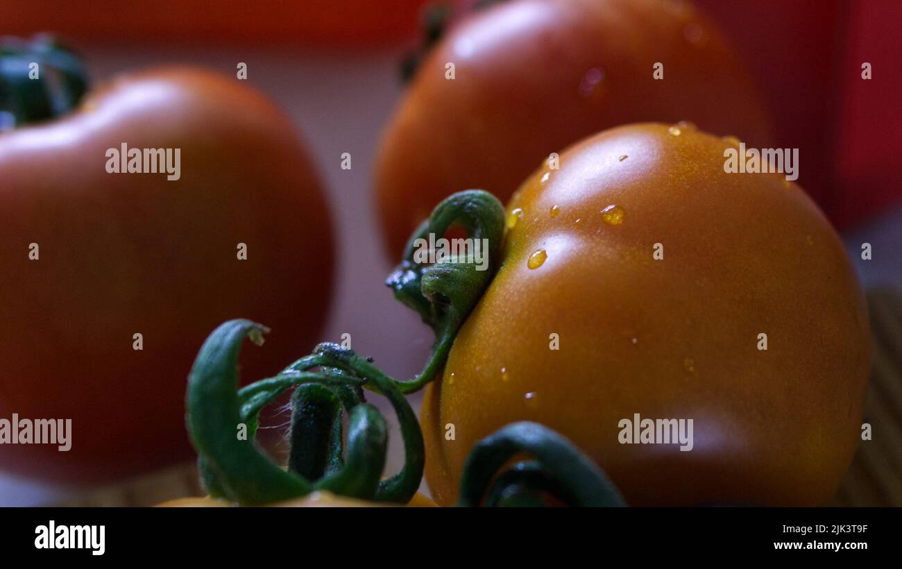 Locally grown tomatoes, ready for a rustic salad Stock Photo - Alamy