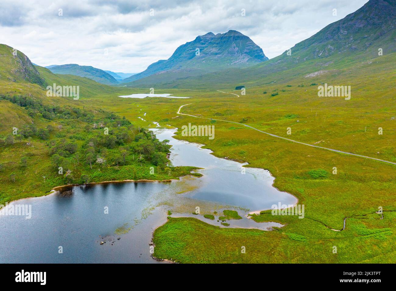 Aerial view of Glen Torridon from Loch Clair on North Coast 500 route ...