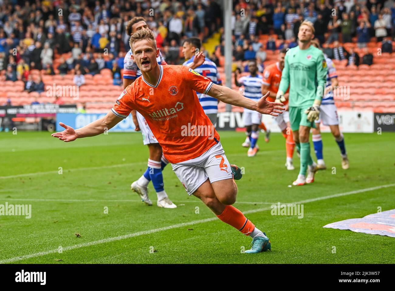 Callum Connolly #2 of Blackpool celebrates his goal to make it 1-0 ...