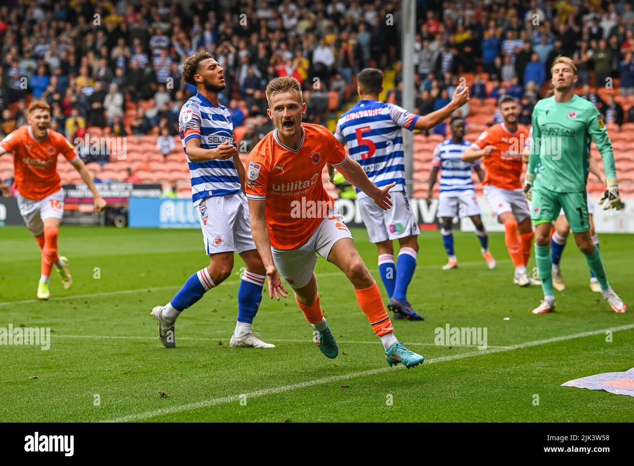 Callum Connolly #2 of Blackpool celebrates his goal to make it 1-0 ...