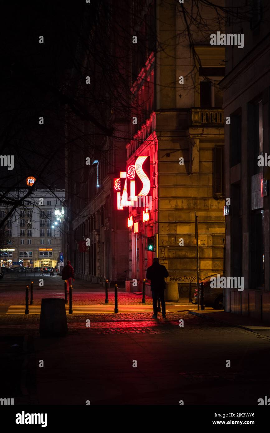 The neon lights of Warsaw central Stock Photo - Alamy