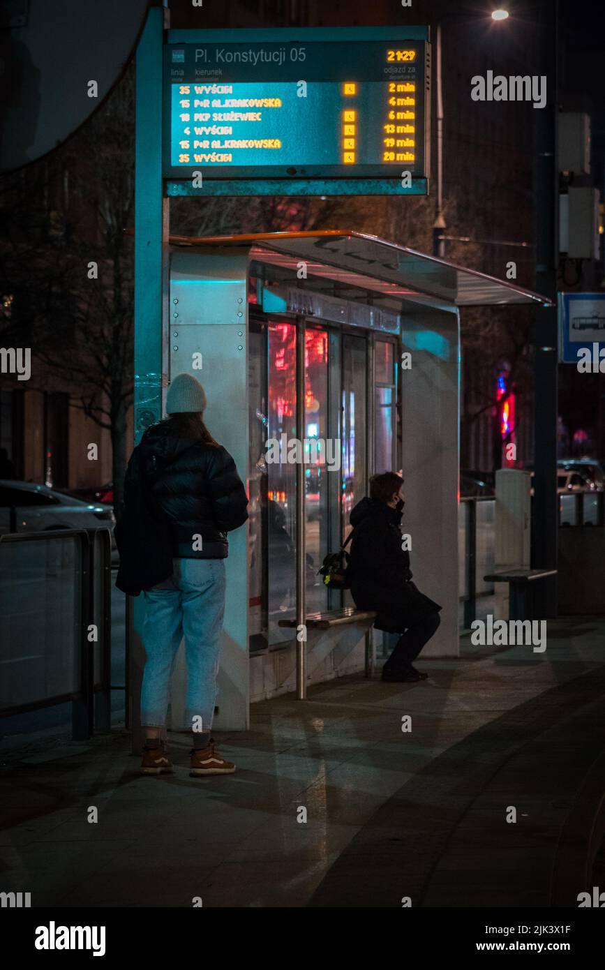 The neon lights of Warsaw central Stock Photo - Alamy