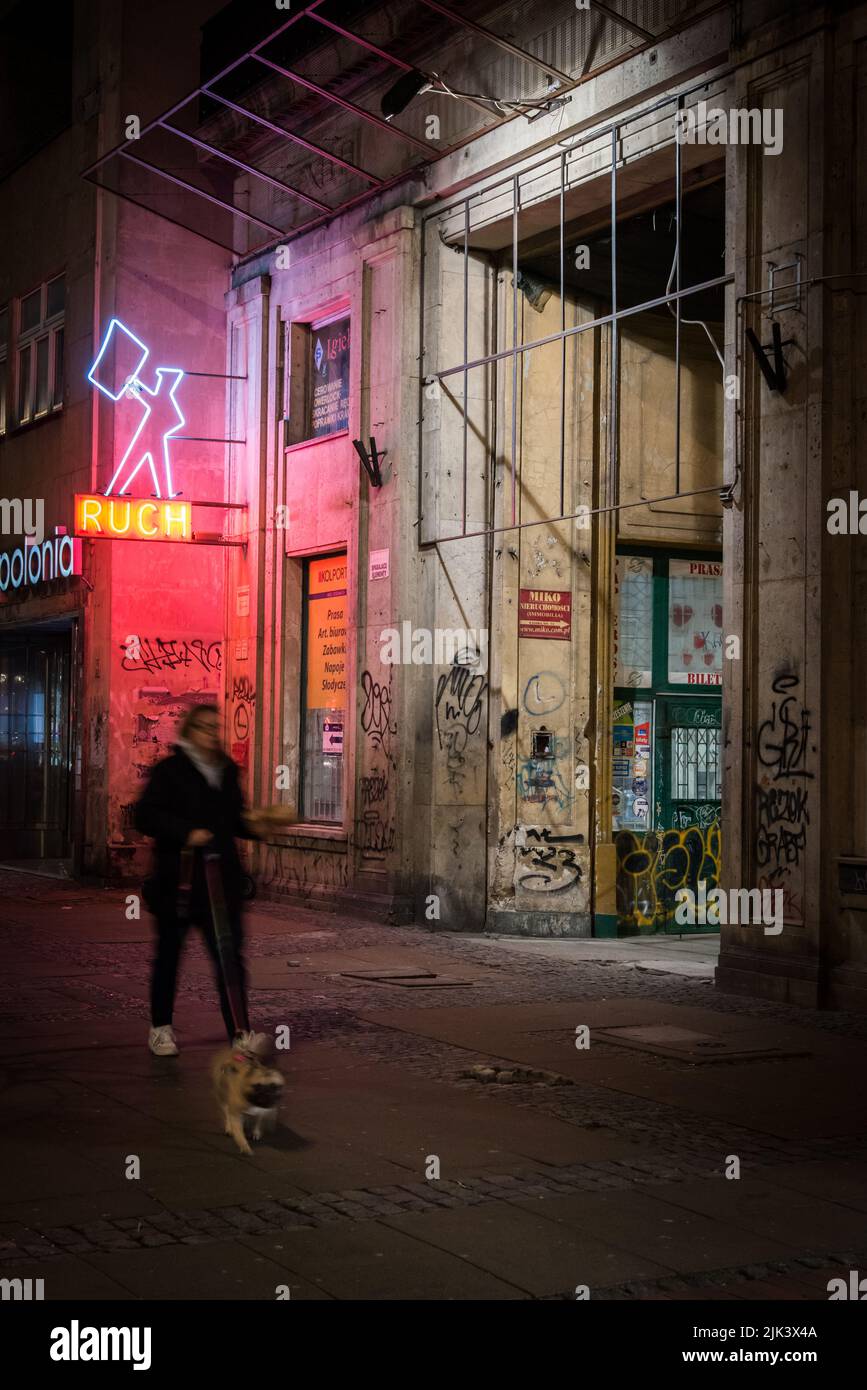 The neon lights of Warsaw central Stock Photo - Alamy