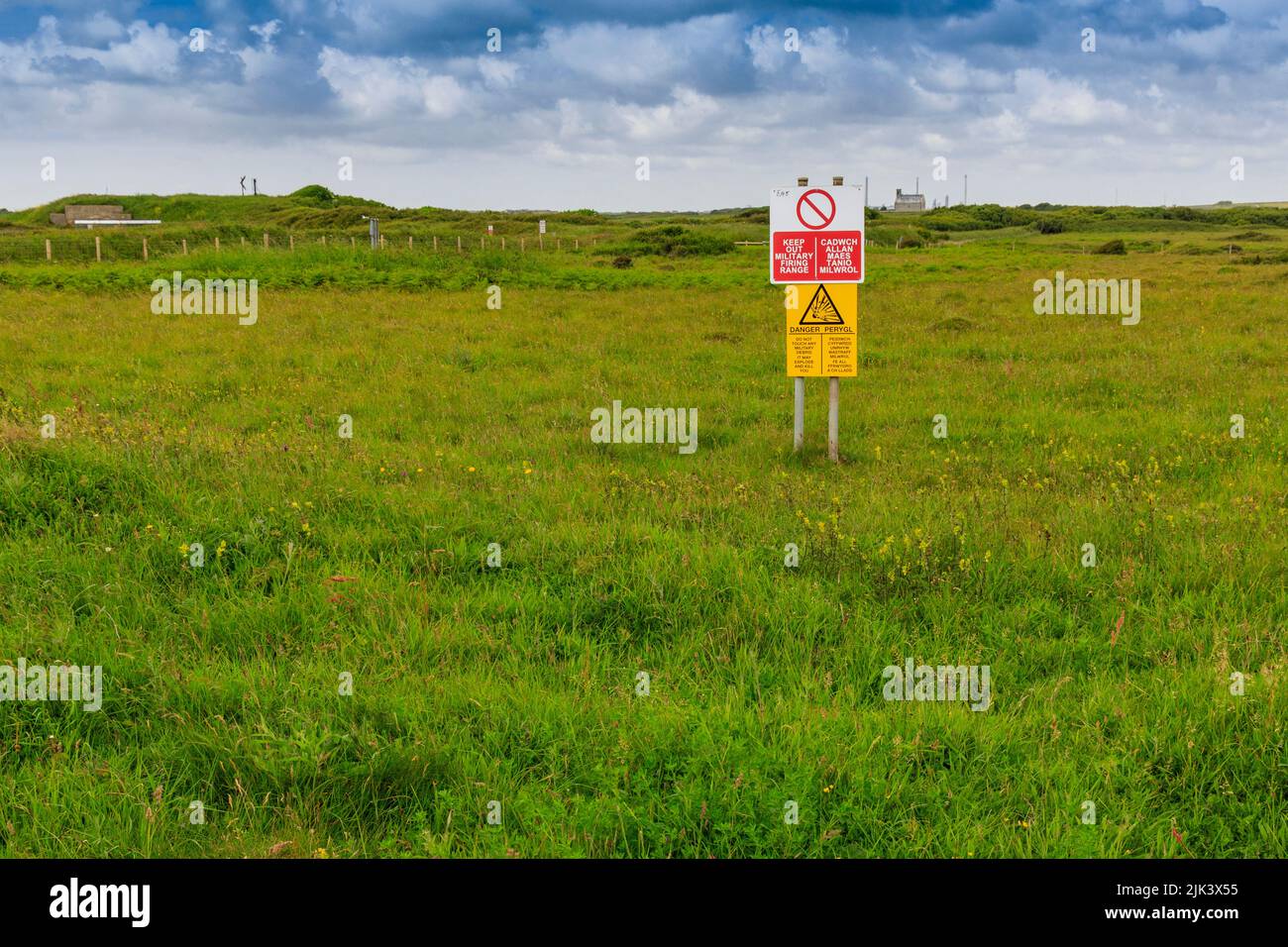 Military firing range warning sign at Castlemartin in the Pembrokeshire ...