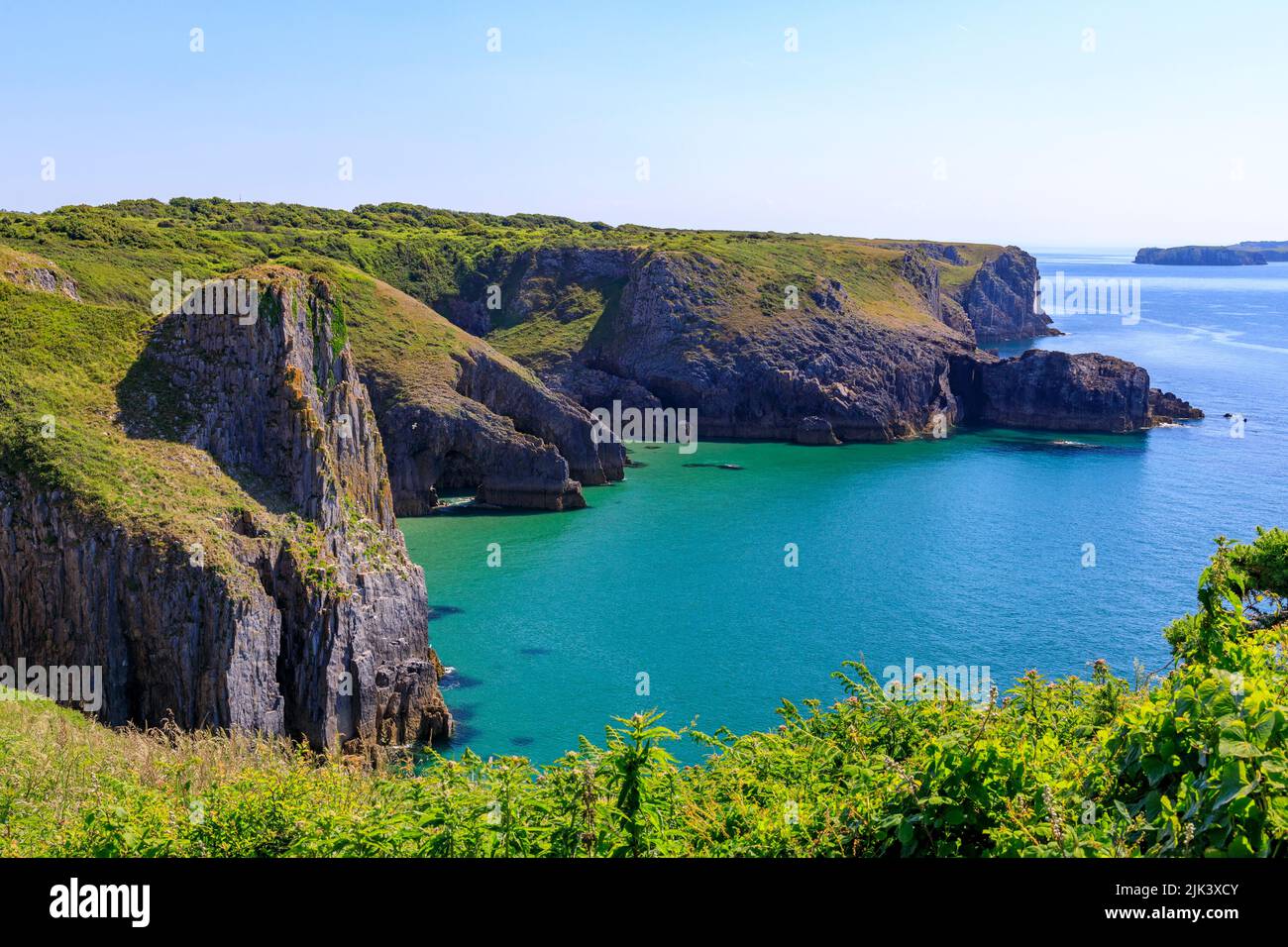 Dramatic limestone cliffs on the Pembrokeshire Coast National Park near ...