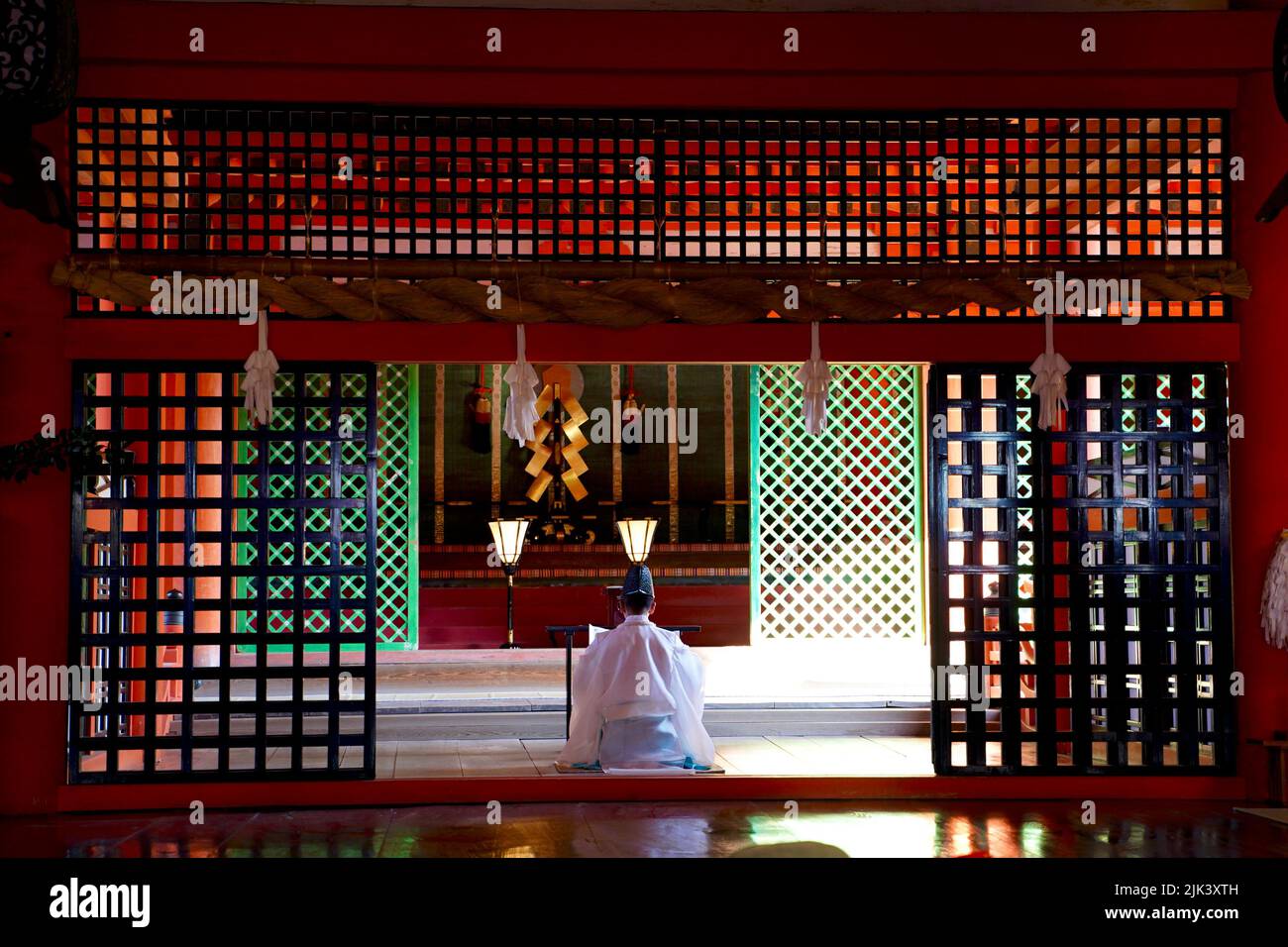 Miyajima castle's traditional monk practices tourist show Stock Photo ...