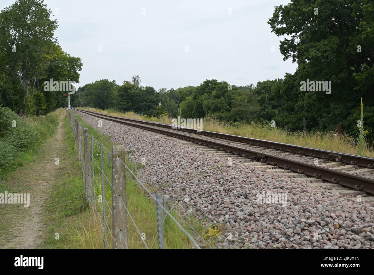 A vintage railway line passing through the English countryside in ...