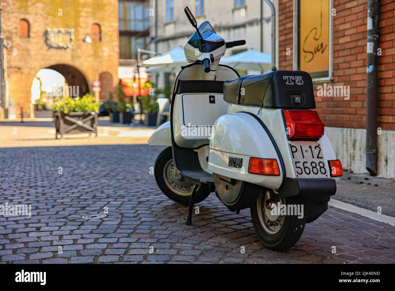 Rome, Italy 29 july 2022: Scooter Vespa parked on old street in Rome ...