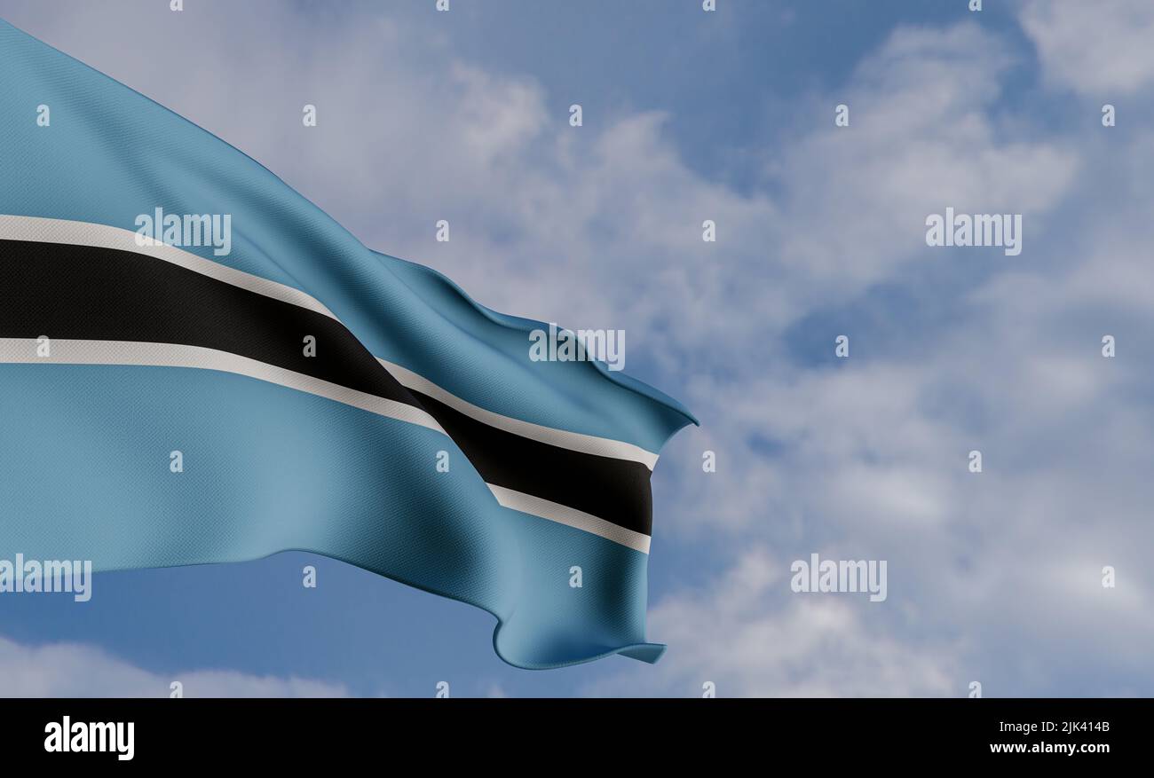 National flag Botswana, Botswana flag, fabric flag Botswana, blue sky background with Botswana ...