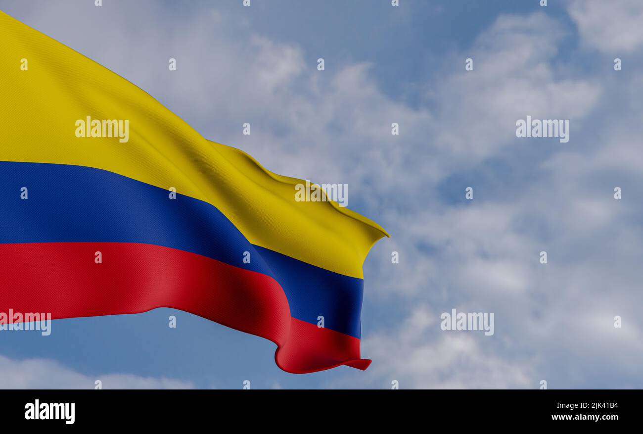 National flag Colombia, Colombia flag, fabric flag Colombia, blue sky ...