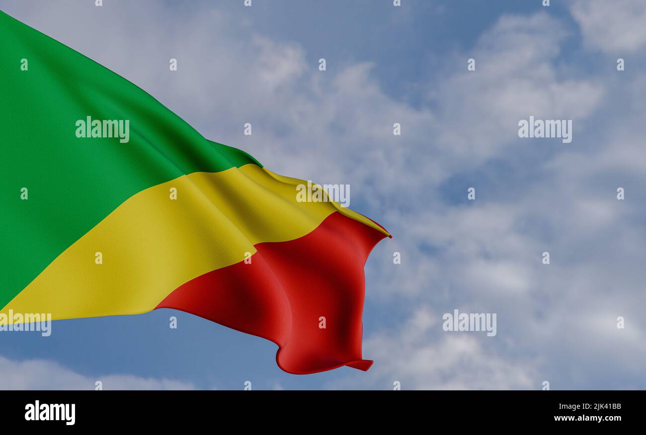 National flag Congo, Congo flag, fabric flag Congo, blue sky background ...