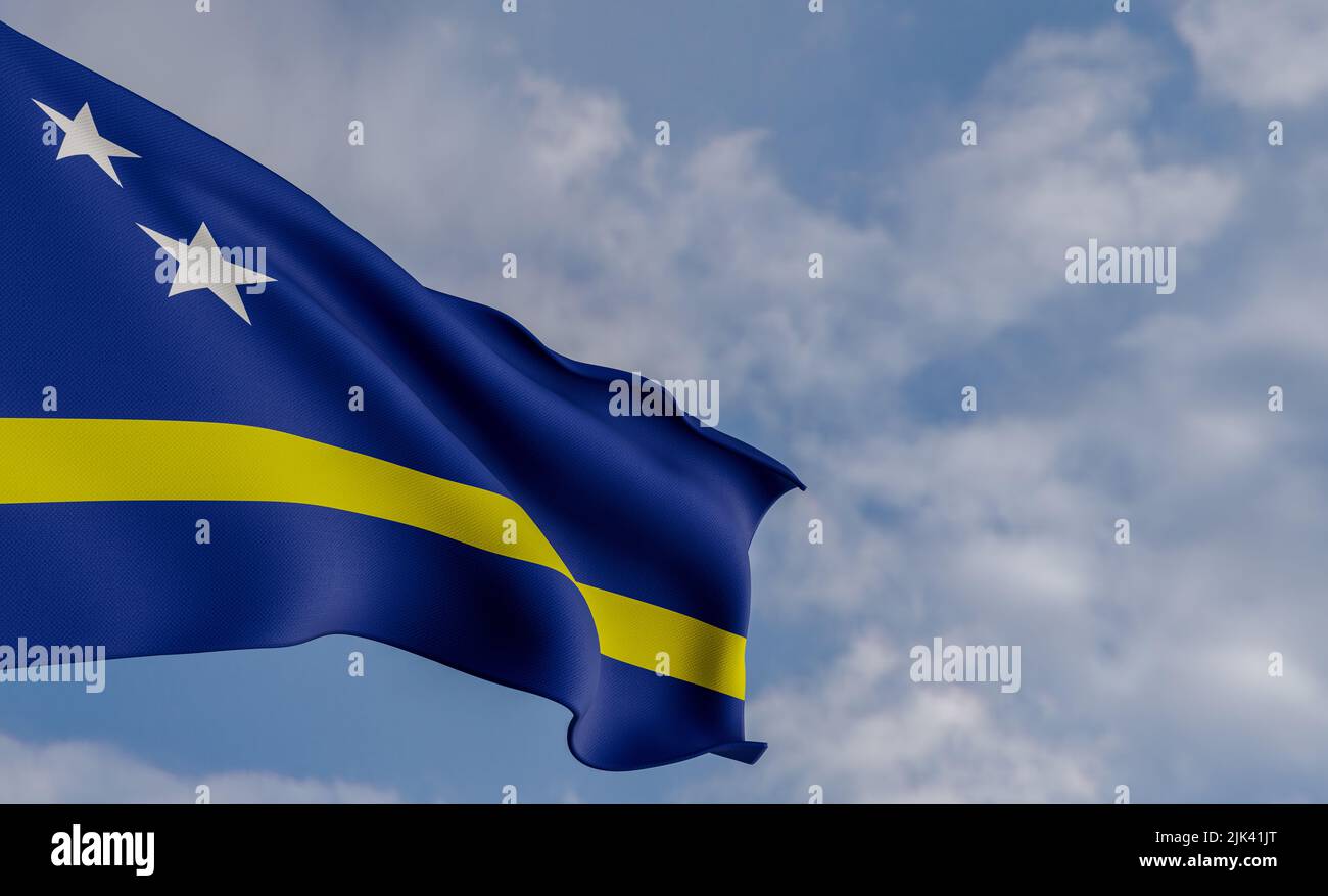 National flag Curacao, Curacao flag, fabric flag Curacao, blue sky ...