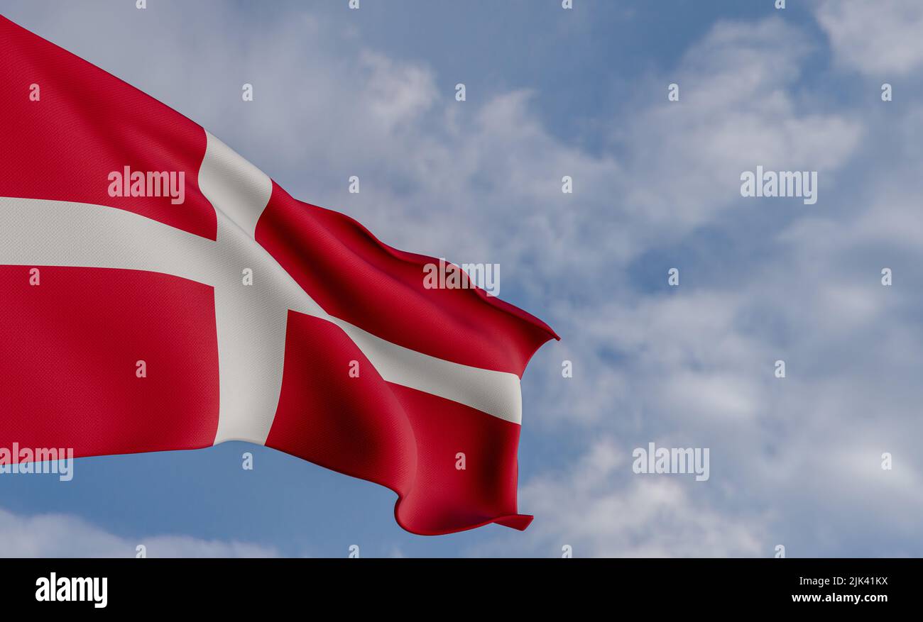 National flag Denmark, Denmark flag, fabric flag Denmark, blue sky ...