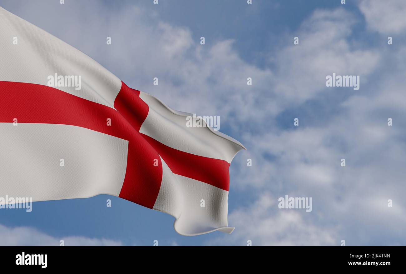 National flag England, England flag, fabric flag England, blue sky ...