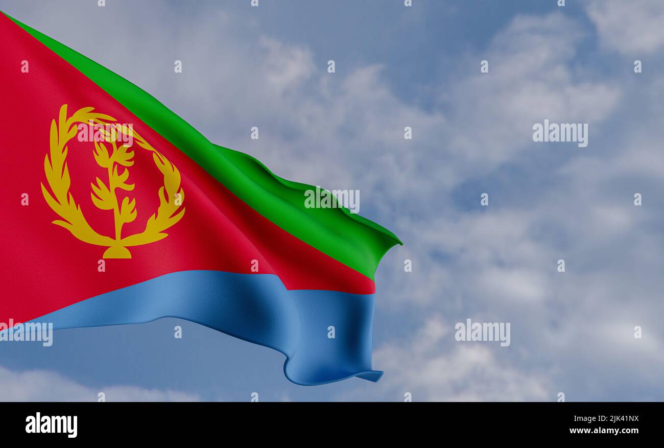 National flag Eritrea, Eritrea flag, fabric flag Eritrea, blue sky ...