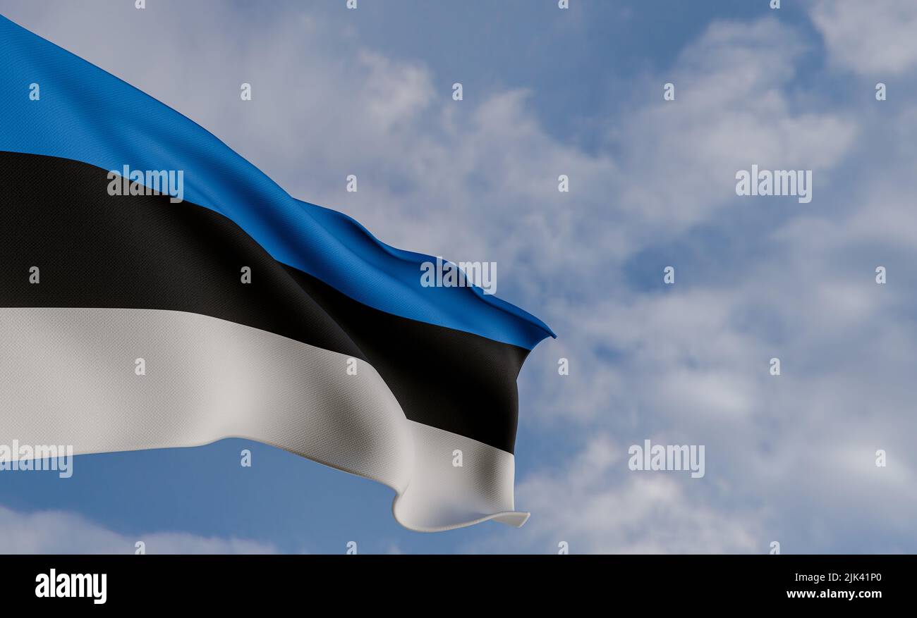 National flag Estonia, Estonia flag, fabric flag Estonia, blue sky ...