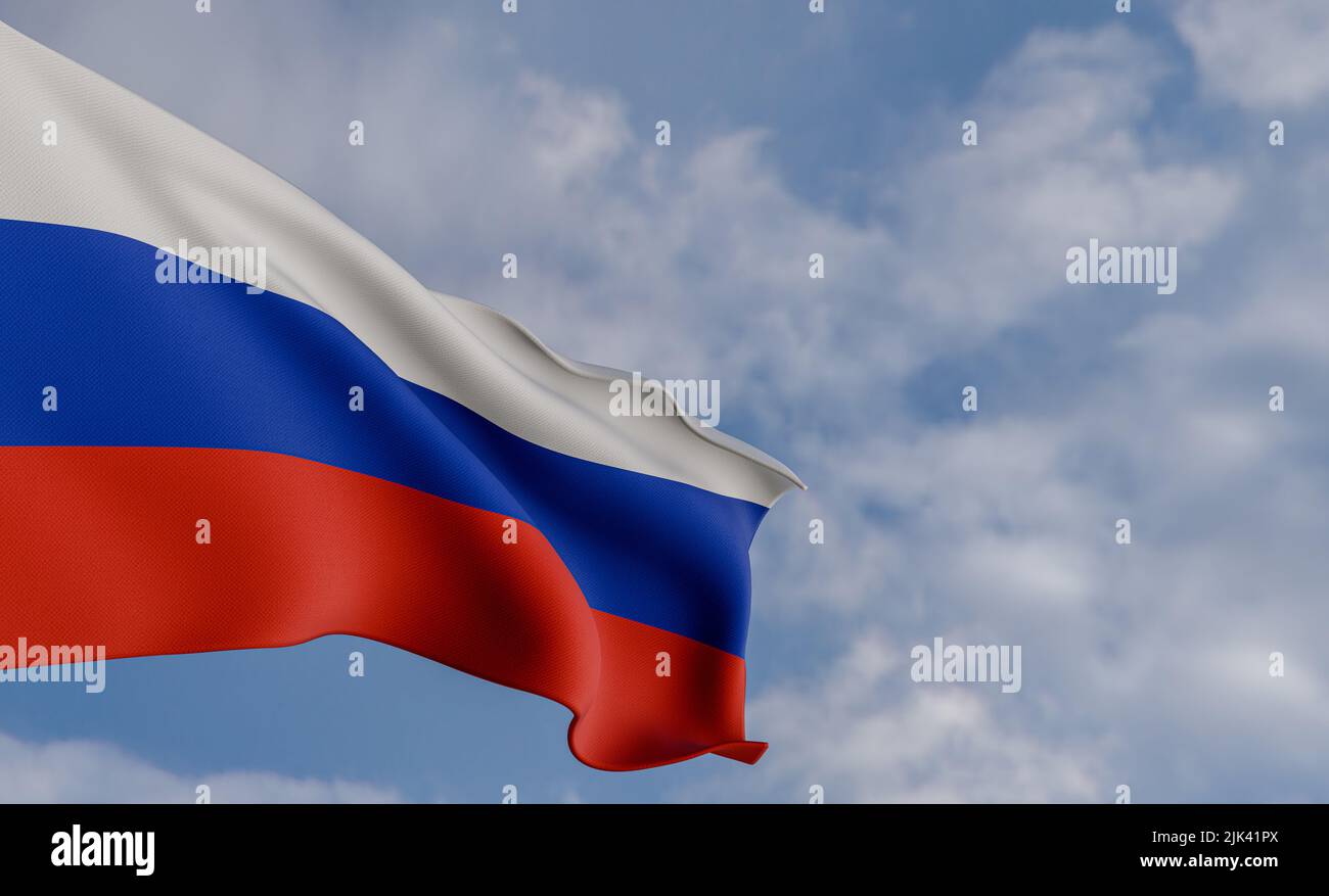 National flag Russia, Russia flag, fabric flag Russia, blue sky ...