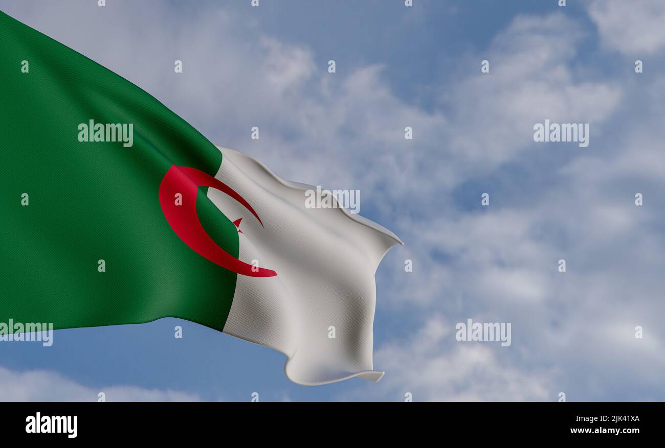 National flag Algeria, Algeria flag, fabric flag Algeria, blue sky ...