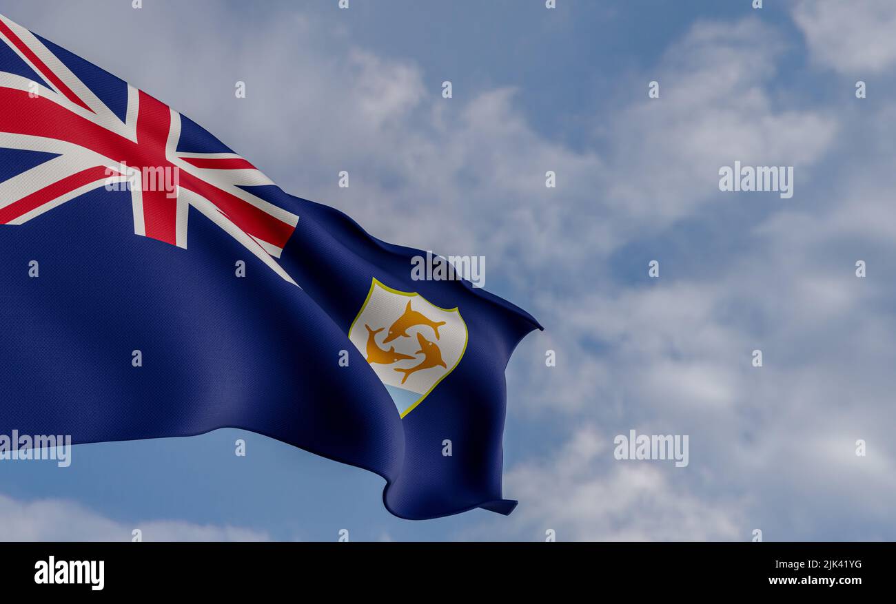 National flag Anguilla, Anguilla flag, fabric flag Anguilla, blue sky ...