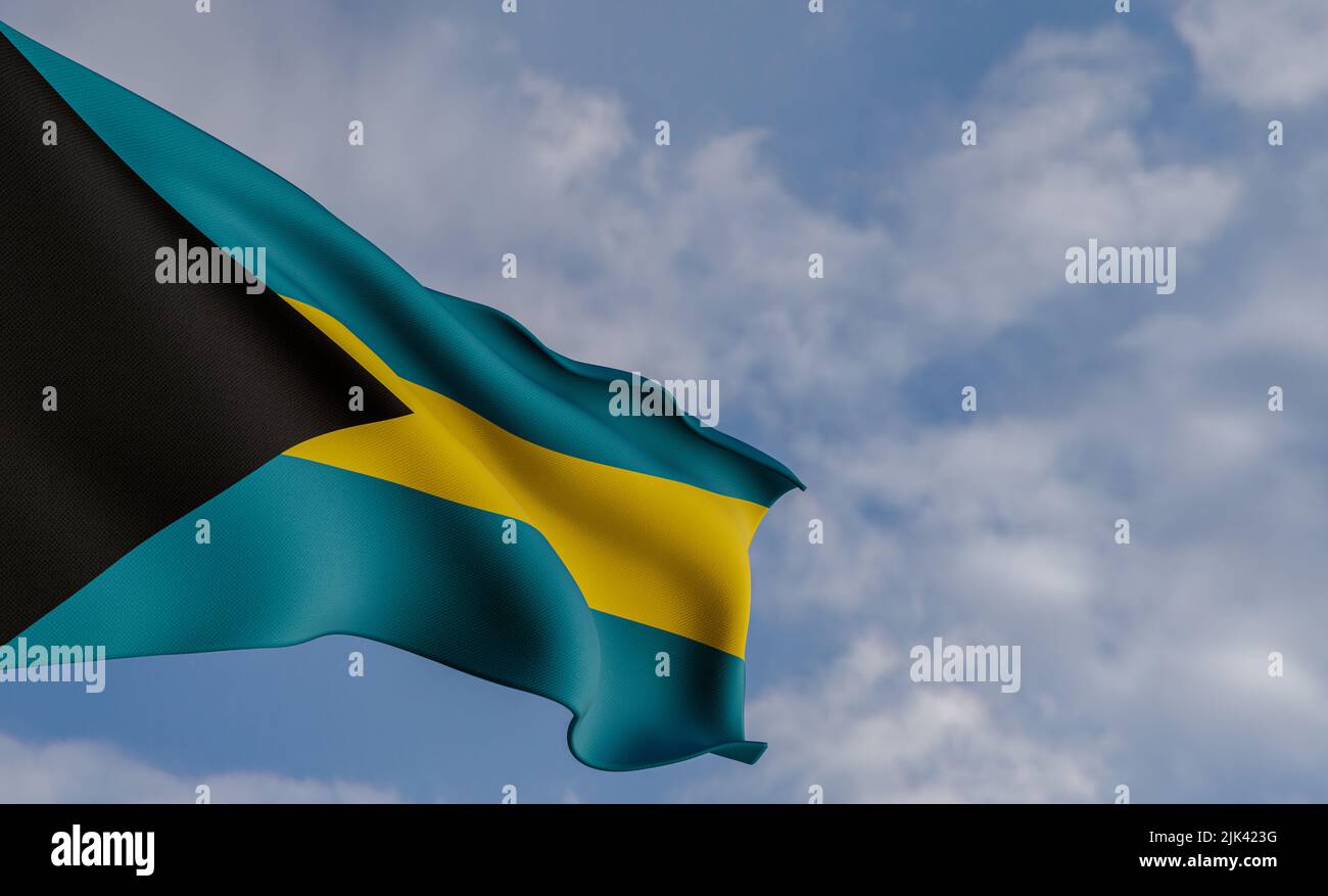 National flag Bahamas, Bahamas flag, fabric flag Bahamas, blue sky ...