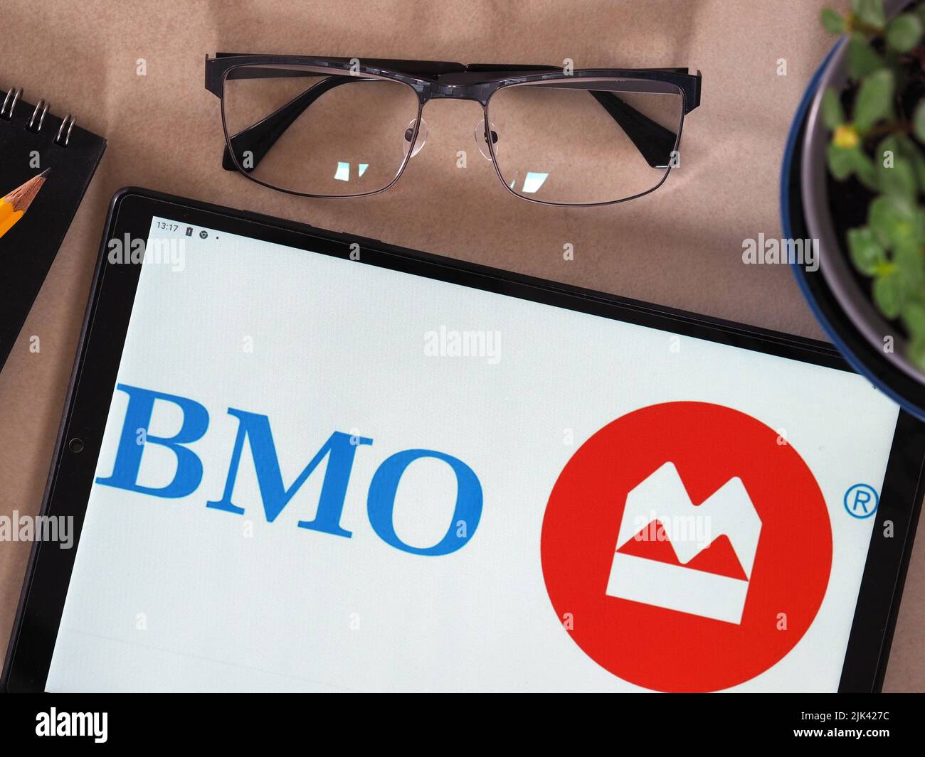 In this photo illustration, a Bank of Montreal (BMO) logo seen ...