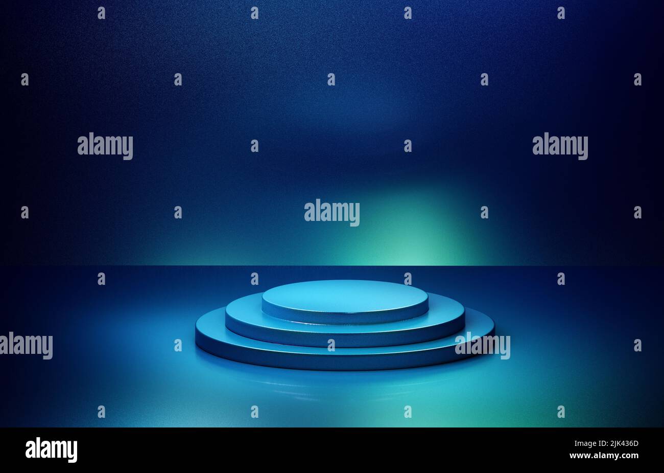 Multi-tier round empty stand, blue colour theme. 3d computer graphic ...