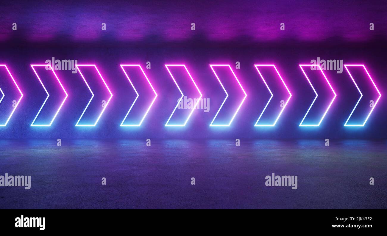 Abstract neon purple blue arrow to right speed power technology ...