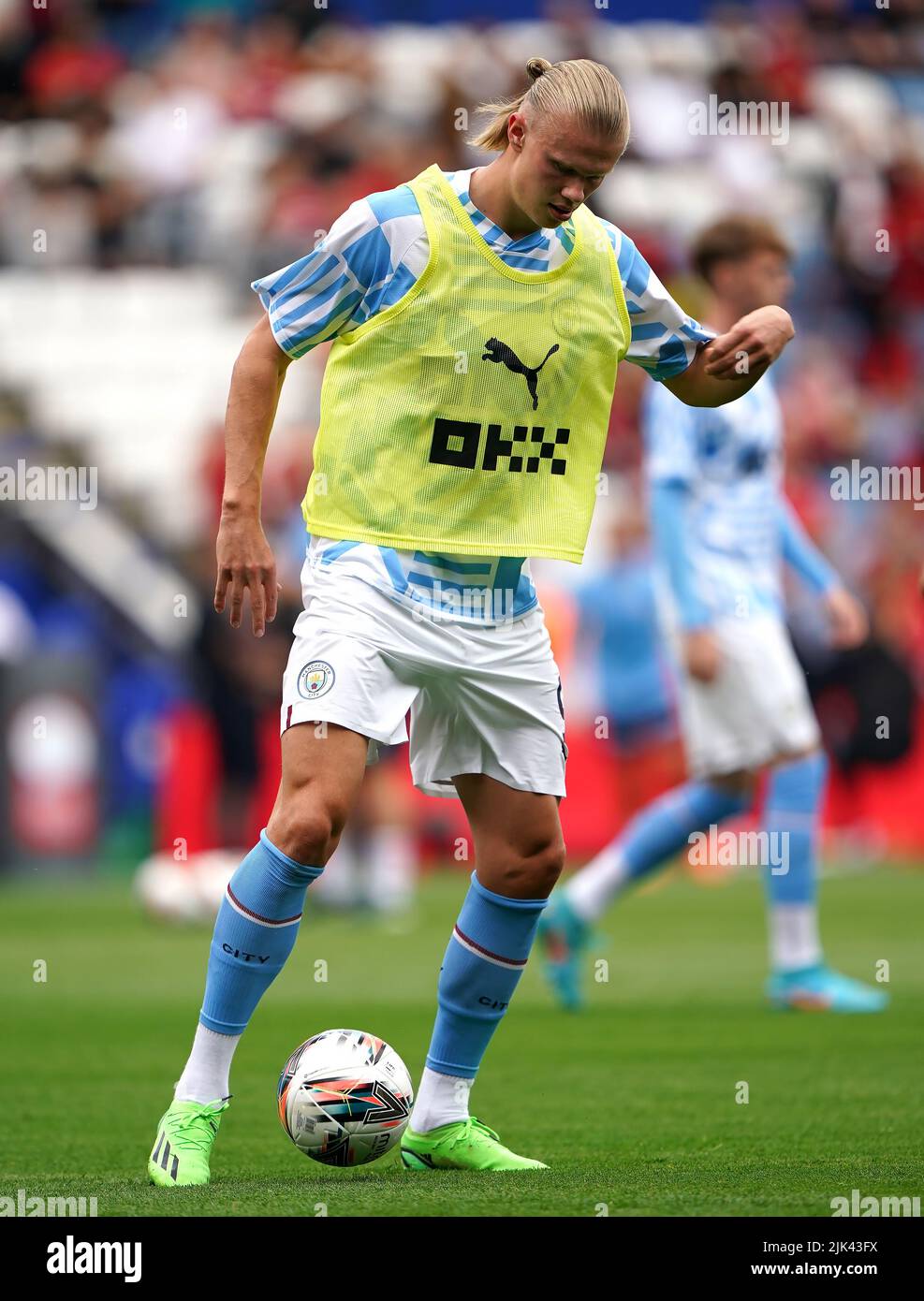 Manchester City's Erling Haaland warming up before the FA Community ...
